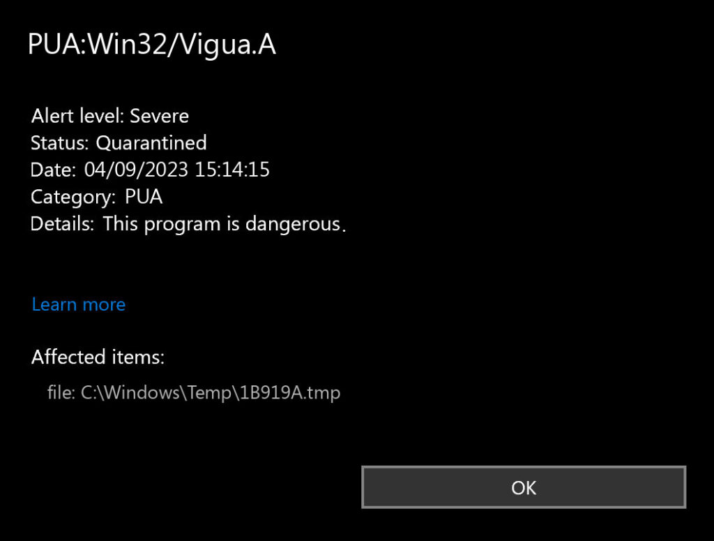 PUA:Win32/Vigua.A PUA Vigua Remoção